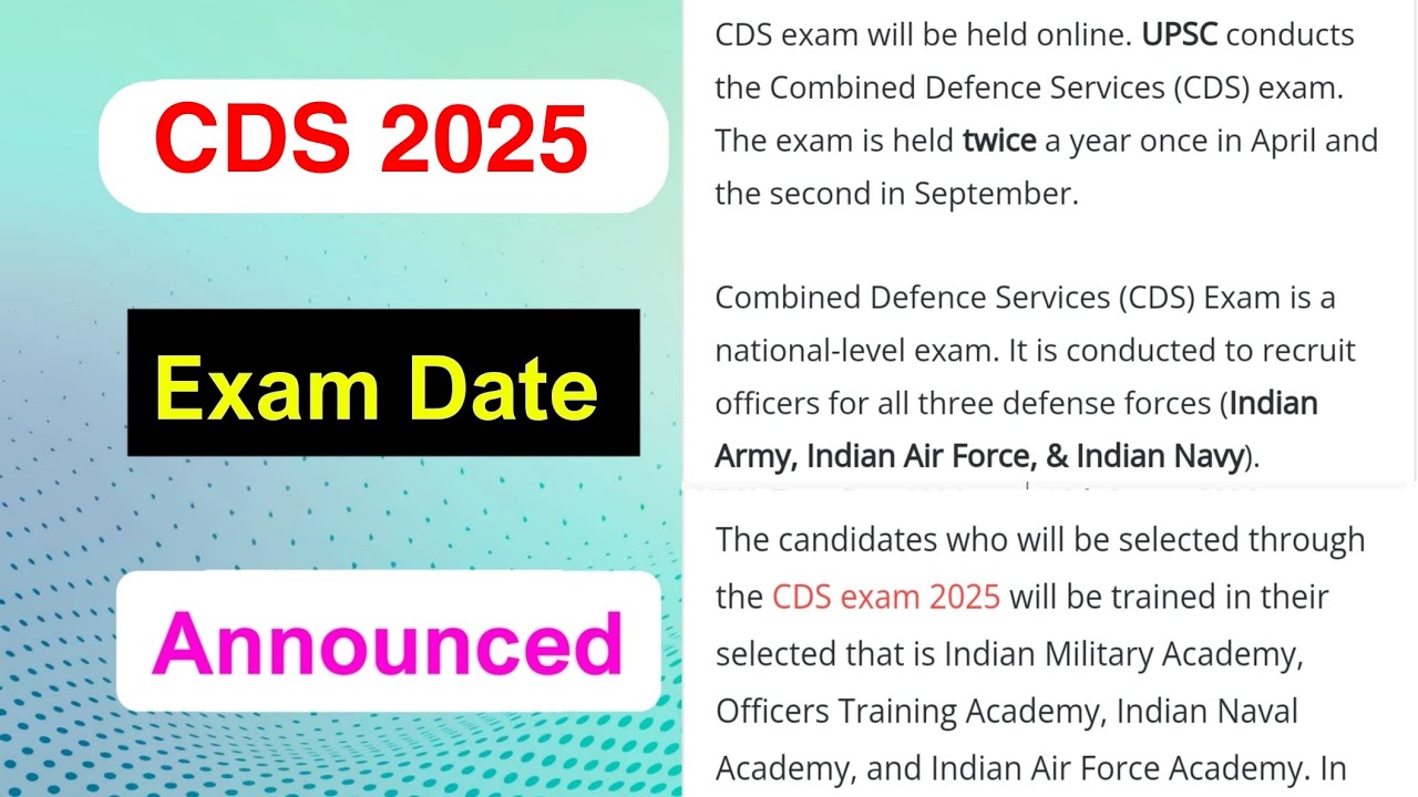 CDS 2025 Exam Date Announced | CDS Exam Date Full Details 2025 | MDE ...