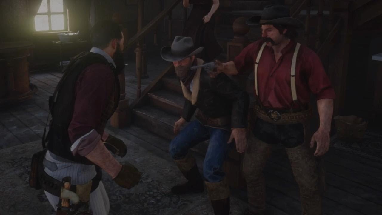 RDR2 : watch closely, Red shirt guy leave his friend - YouTube