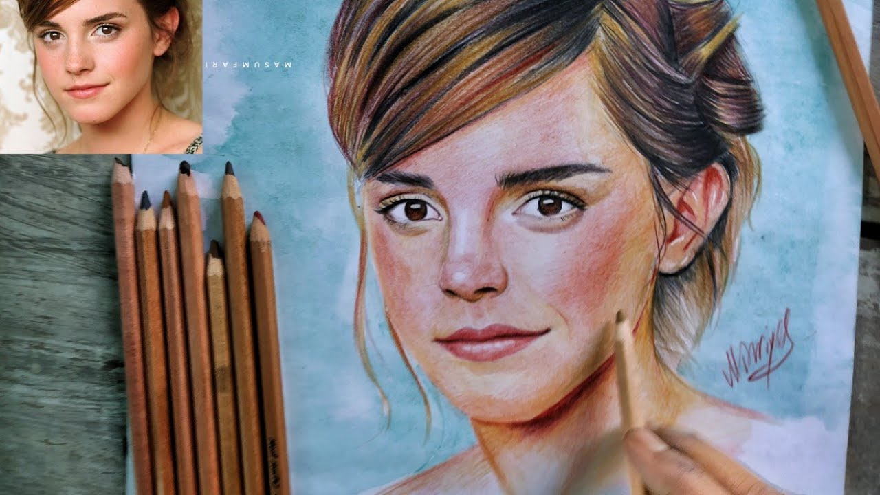 Emma Watson Drawing | Colored Pencils Art - YouTube