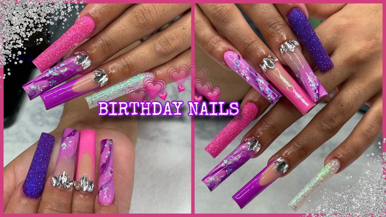 Bling Nails How To Glitter Encapsulated Acrylic Nail Freestyle 💞💜