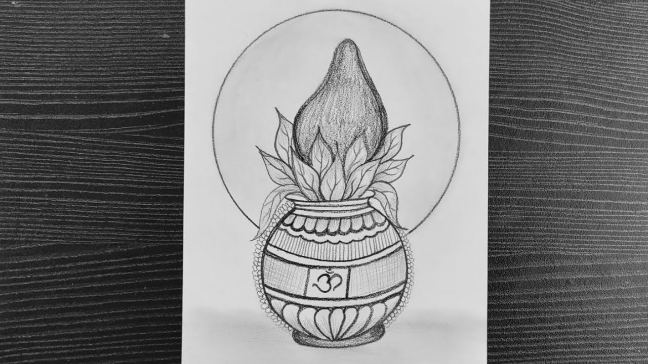 Beautiful Kalash Drawing // Easy Kalash Drawing // Navratri Drawing ...