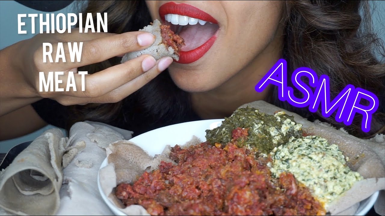 ASMR *RAW MEAT* ETHIOPIAN KITFO 🤌🏽🤌🏽🤌🏽 (ክትፎ) Soft Chewing Sounds (Light ...