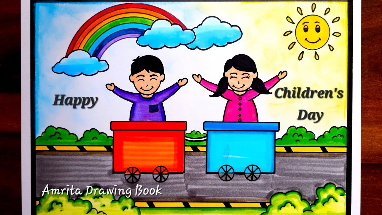 Children Day poster drawing, 14th Nov | Easy Drawing on Children's Day ...