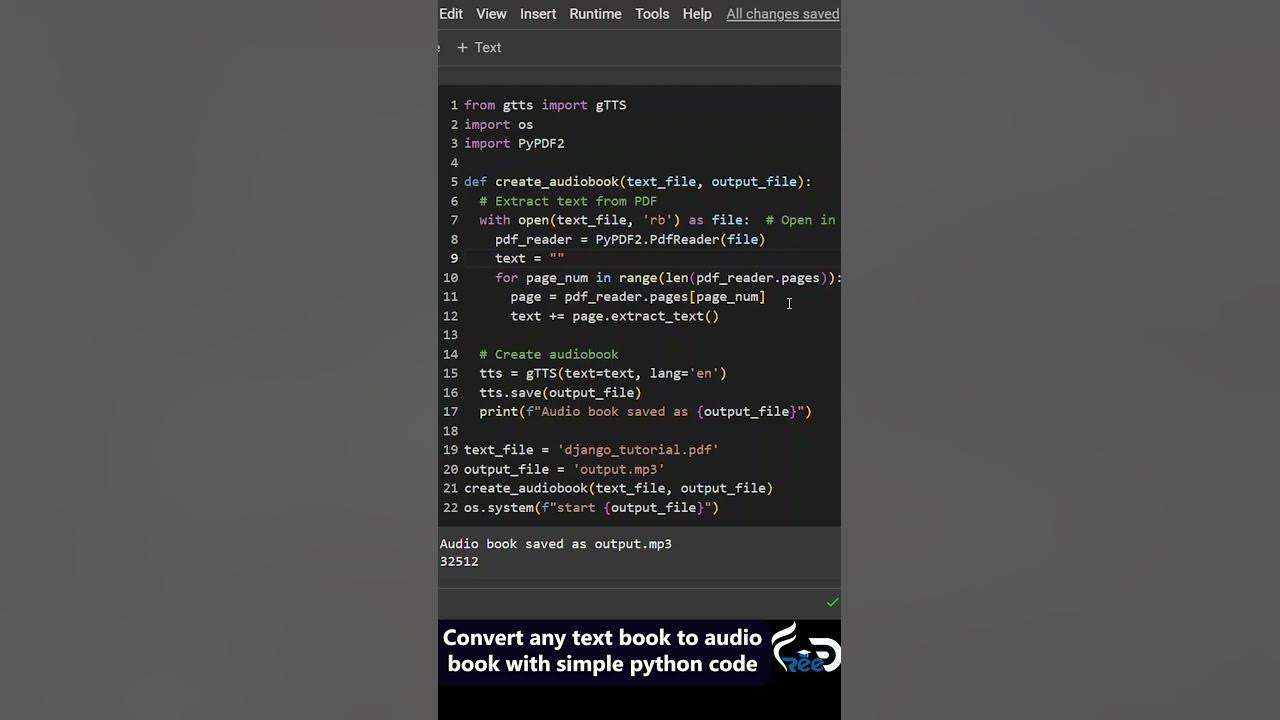 Convert Any Text Book To Audio Book Using Python Simple Code - YouTube