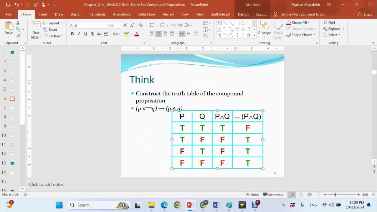 Truth Tables For Compound Propositions Part2 - YouTube