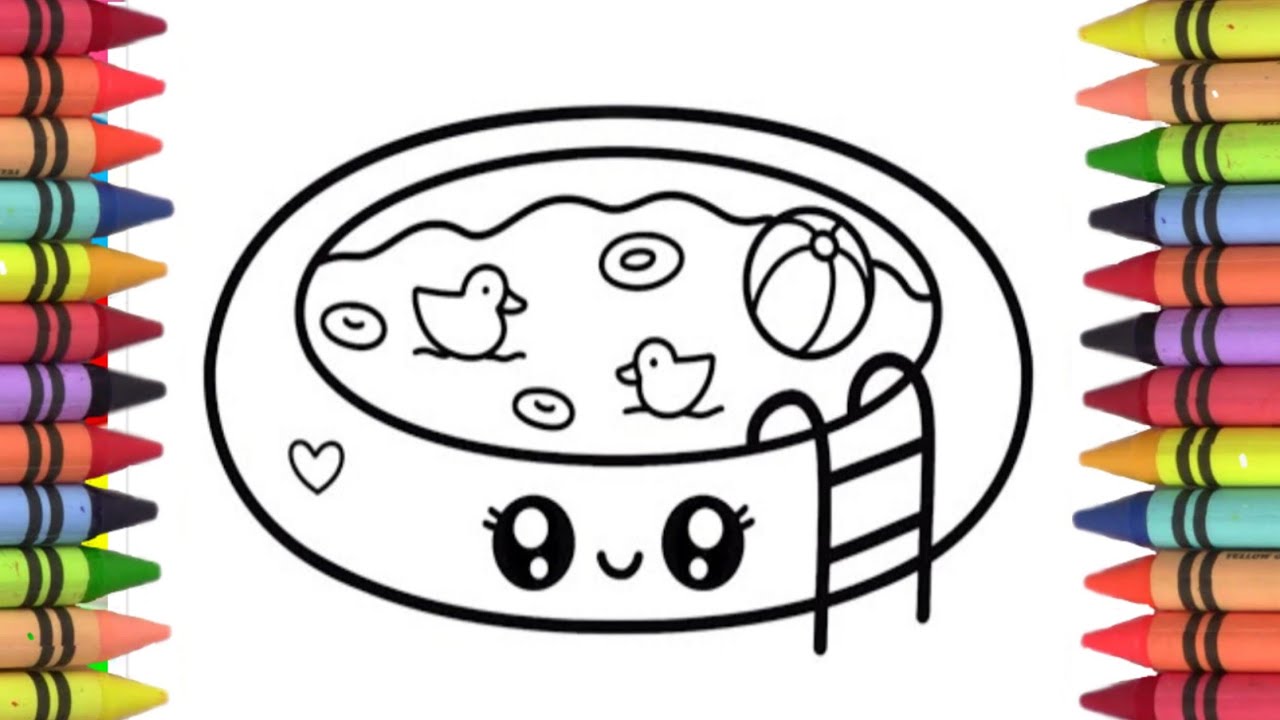 Cute swimming pool drawing and colouring, how to draw swimming pool ...