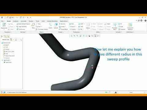 Creo/Pro-E 3D | Sweep Command with different radii in offset point coordinate system - YouTube