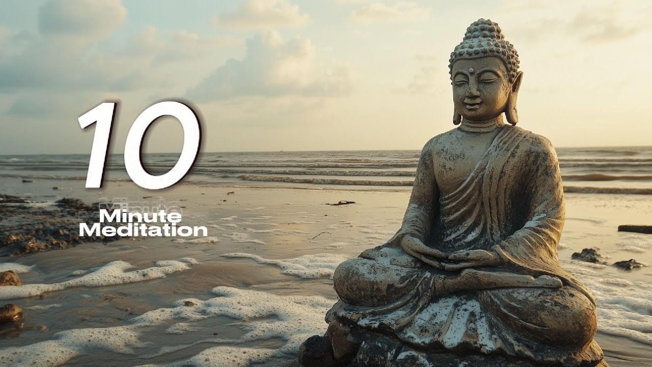 10-Minute Beach Meditation with Buddha | Relaxing Ocean Sounds & Gongs ...
