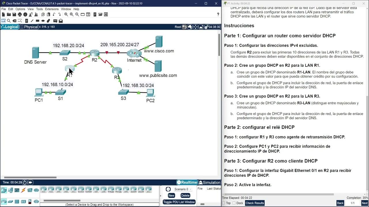 CCNA2 Práctica 7 4 1 Implementar DHCPv4 - YouTube