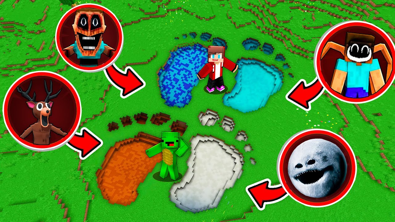 JJ & Mikey Find GIANT MONSTER FOOTPRINTS in Minecraft - YouTube