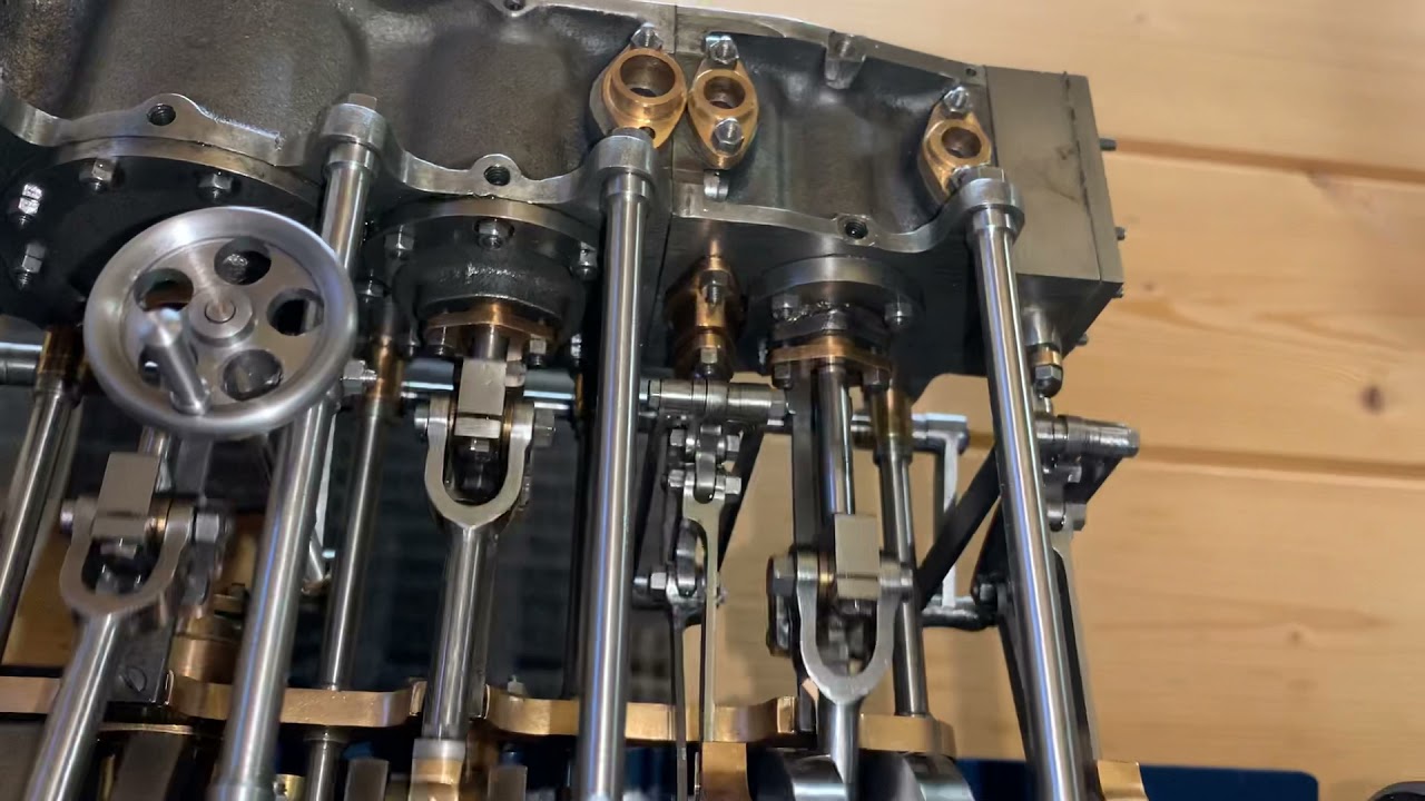 Stuart Triple Expansion Engine running in the lathe - YouTube