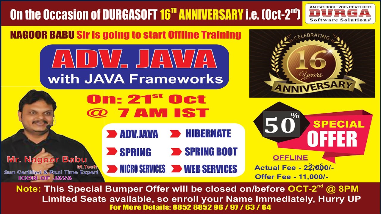 ADV. JAVA with JAVA Frameworks Offline Training @ DURGASOFT - YouTube