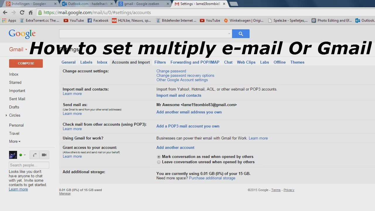 How to add e-mail or gmail on your Google account - YouTube