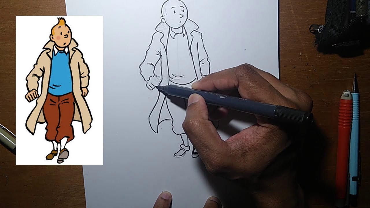 How to draw Tintin subtitled in French - YouTube