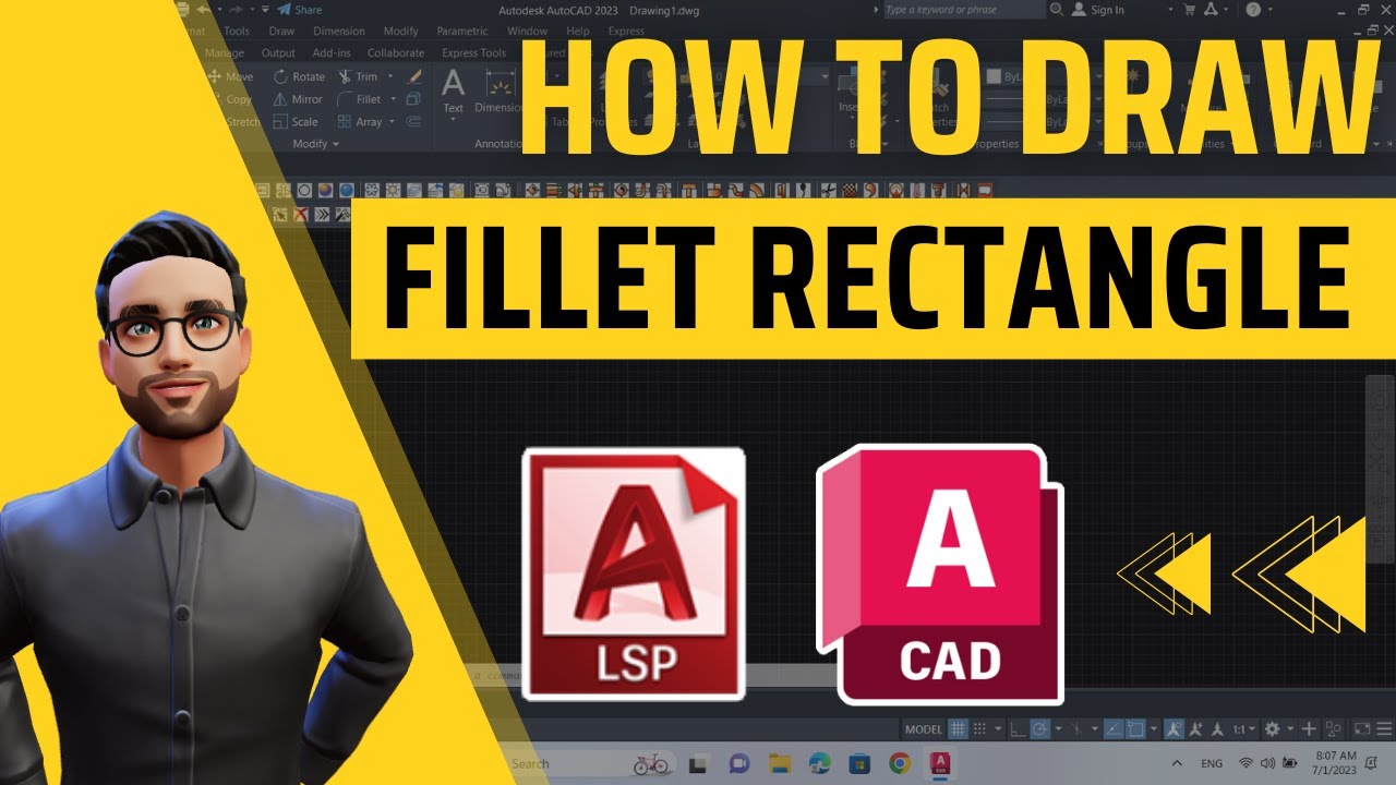 How to easily draw a Rectangle with a fillet angle in AutoCAD 2023 ...