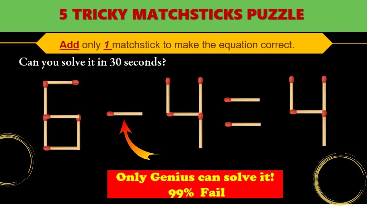 Brain Test I Solving Matchstick Puzzle #33 I Add 1 Matchstick to make 6 ...