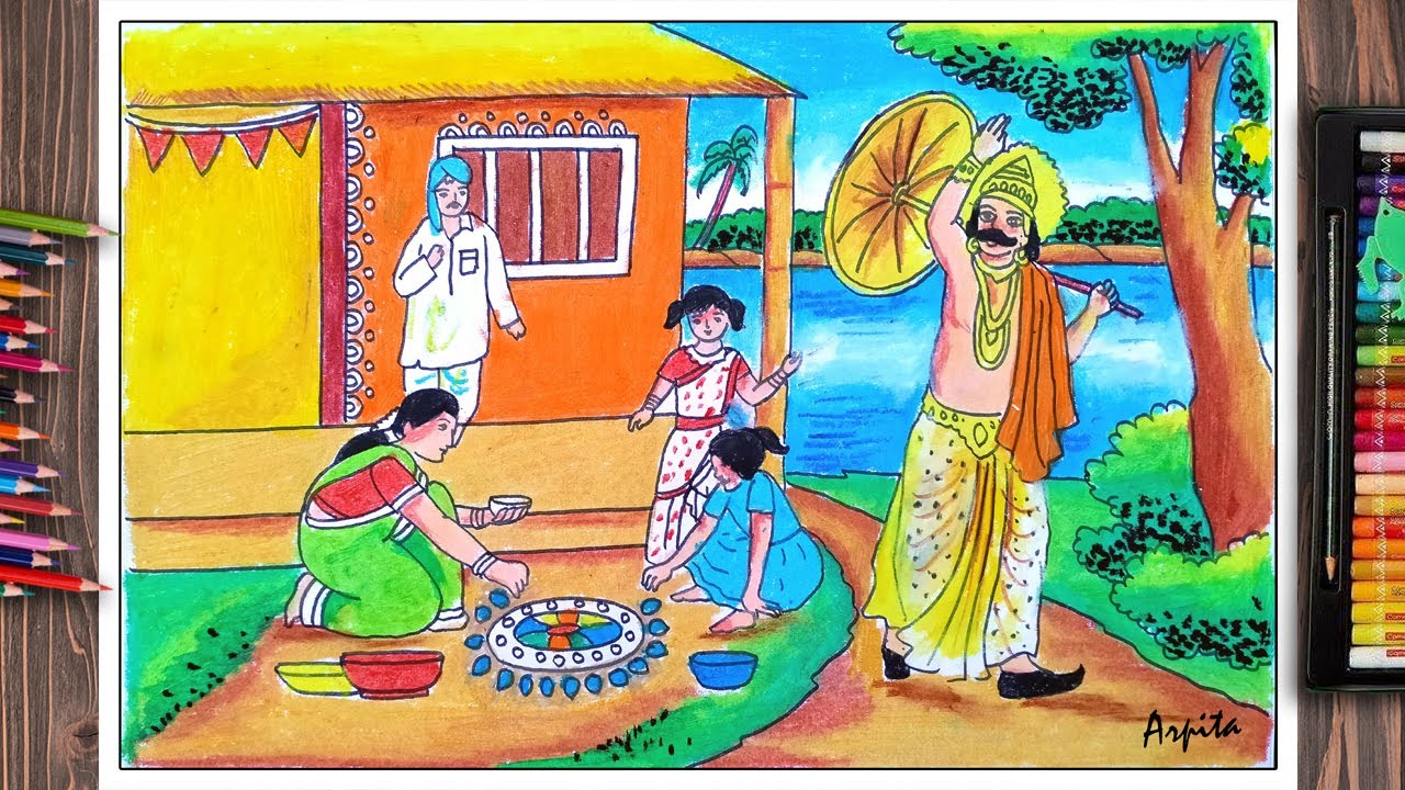 Happy Onam Festival drawing | Onam Drawing Oil Pastel | How To Draw A ...