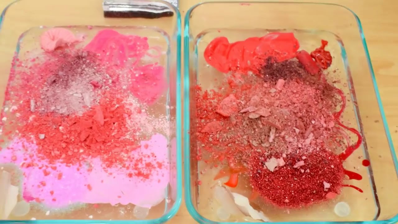 Mixing Makeup Eyeshadow Into Slime ! Pink vs Red Special Series Part 34 ...
