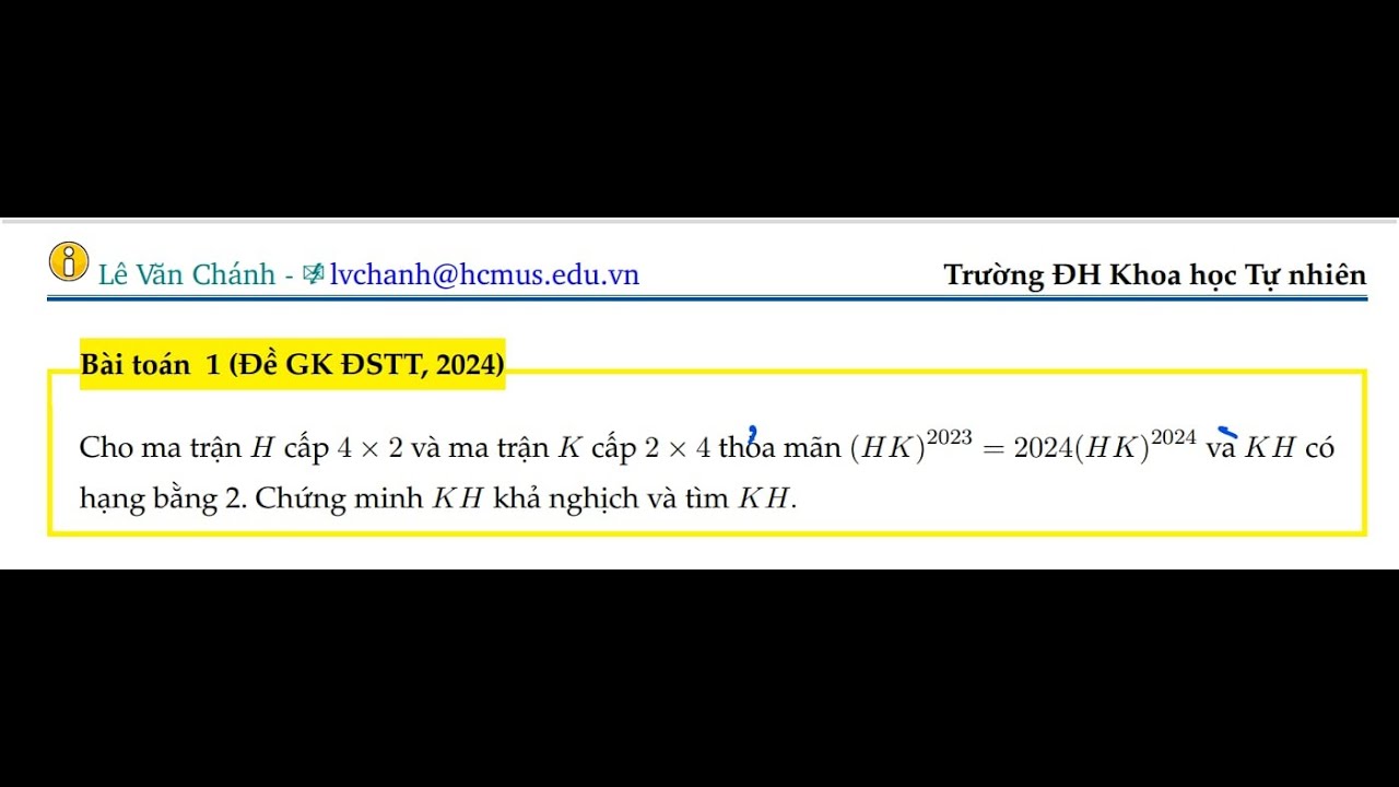 Câu đại số tuyến tính khó trong đề GK - 2024 - YouTube