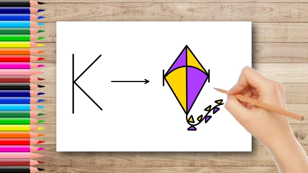 Kite Drawing With Letter K | Kite Drawing For Kids - YouTube