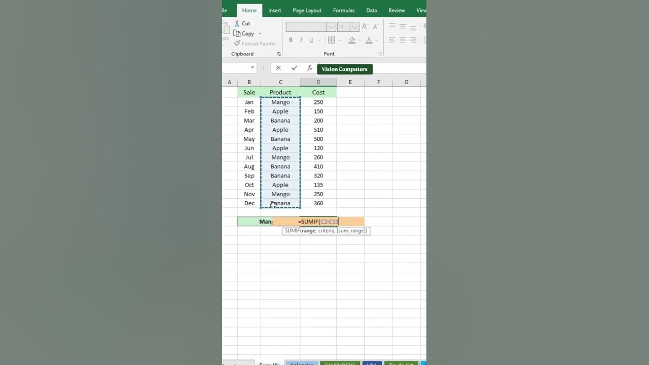 SUMIF Formula #excel #excelshortcuts #smartexcel #exceltips #shorts #viralvideo - YouTube