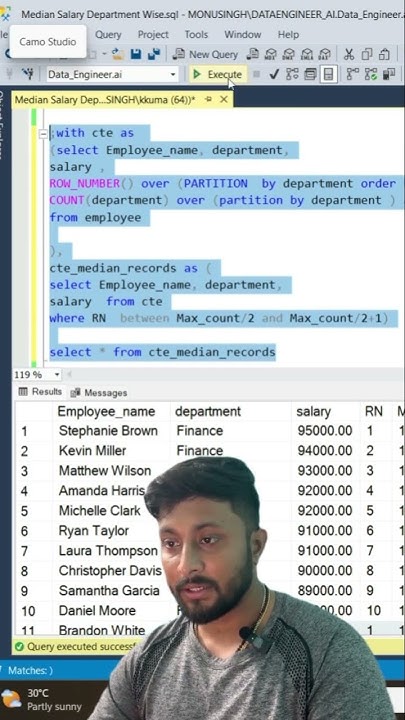 Part 4 Median Salary Department Wise Sql Excel Coding Dataengineer Python