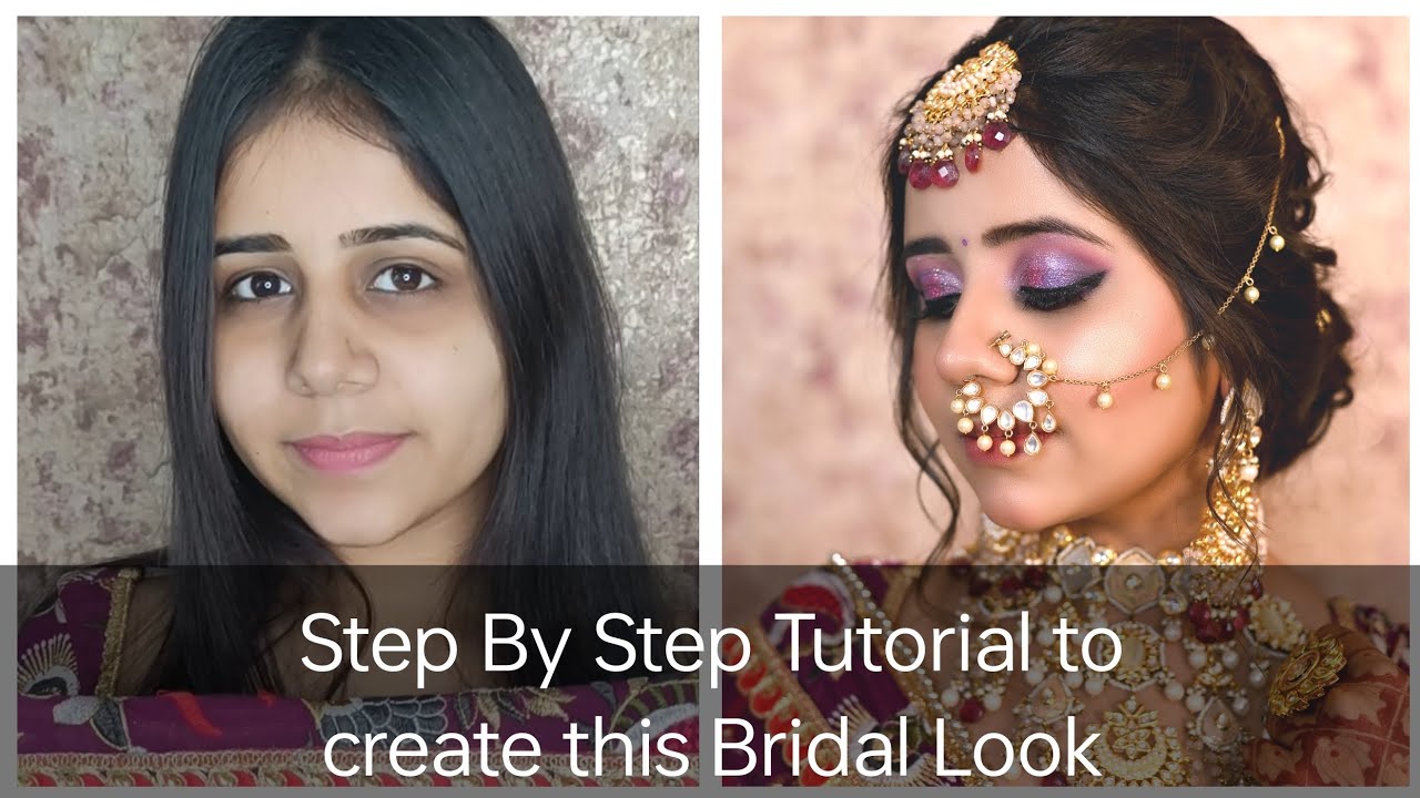 How To Do Glittery Eyemakeup Step By Step Purple And Pink Bridal Makeup