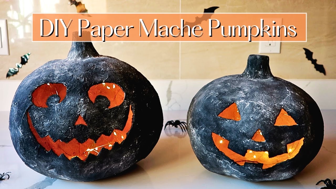 How to make Paper Mache Halloween Pumpkins | Anthropologie Dupe - YouTube