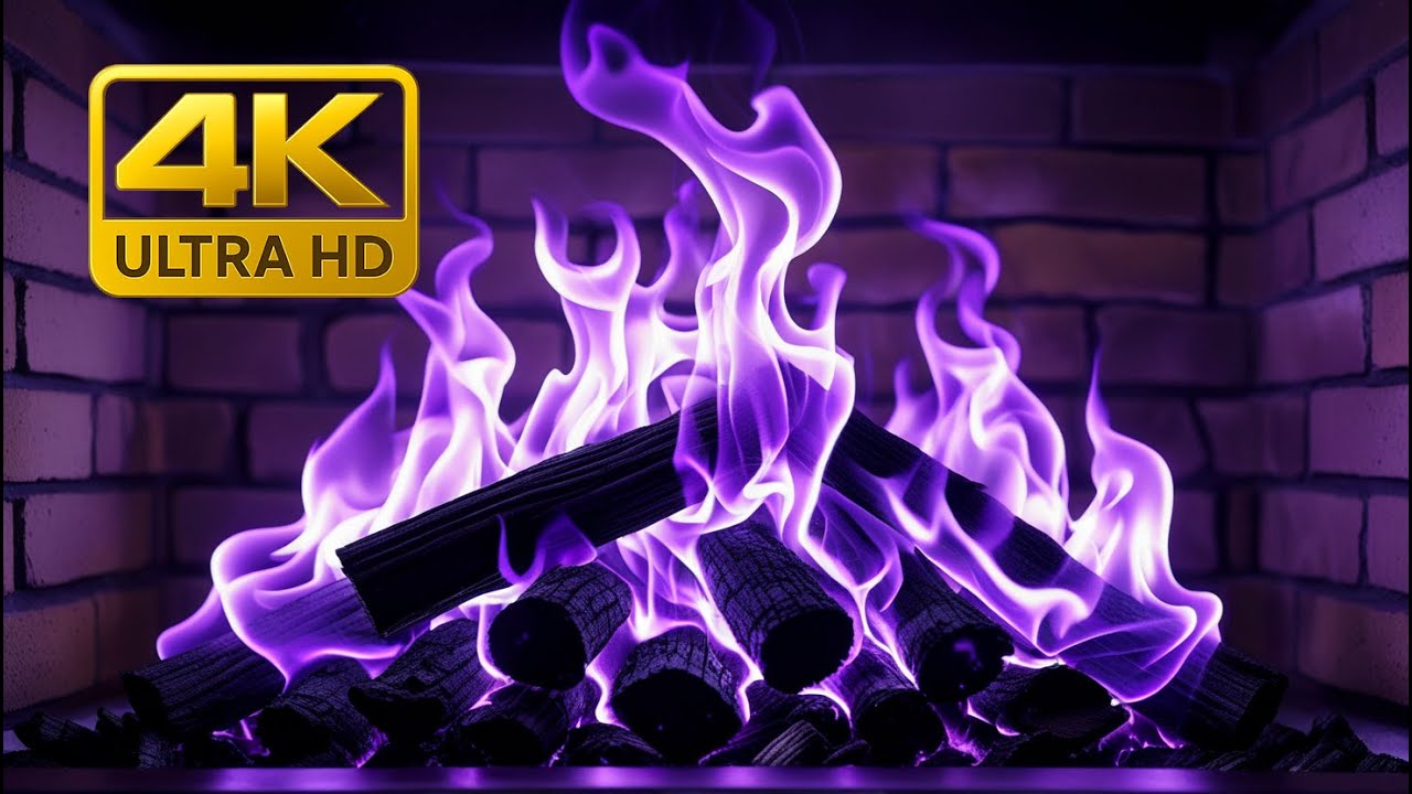 Magical Violet Fireplace with Crackling Fire Sounds Creating a Peaceful ...
