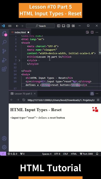 HTML Tutorial - Lesson 70: HTML Input Types - Reset Part 5 #shorts #html #css #htmltutorial ...