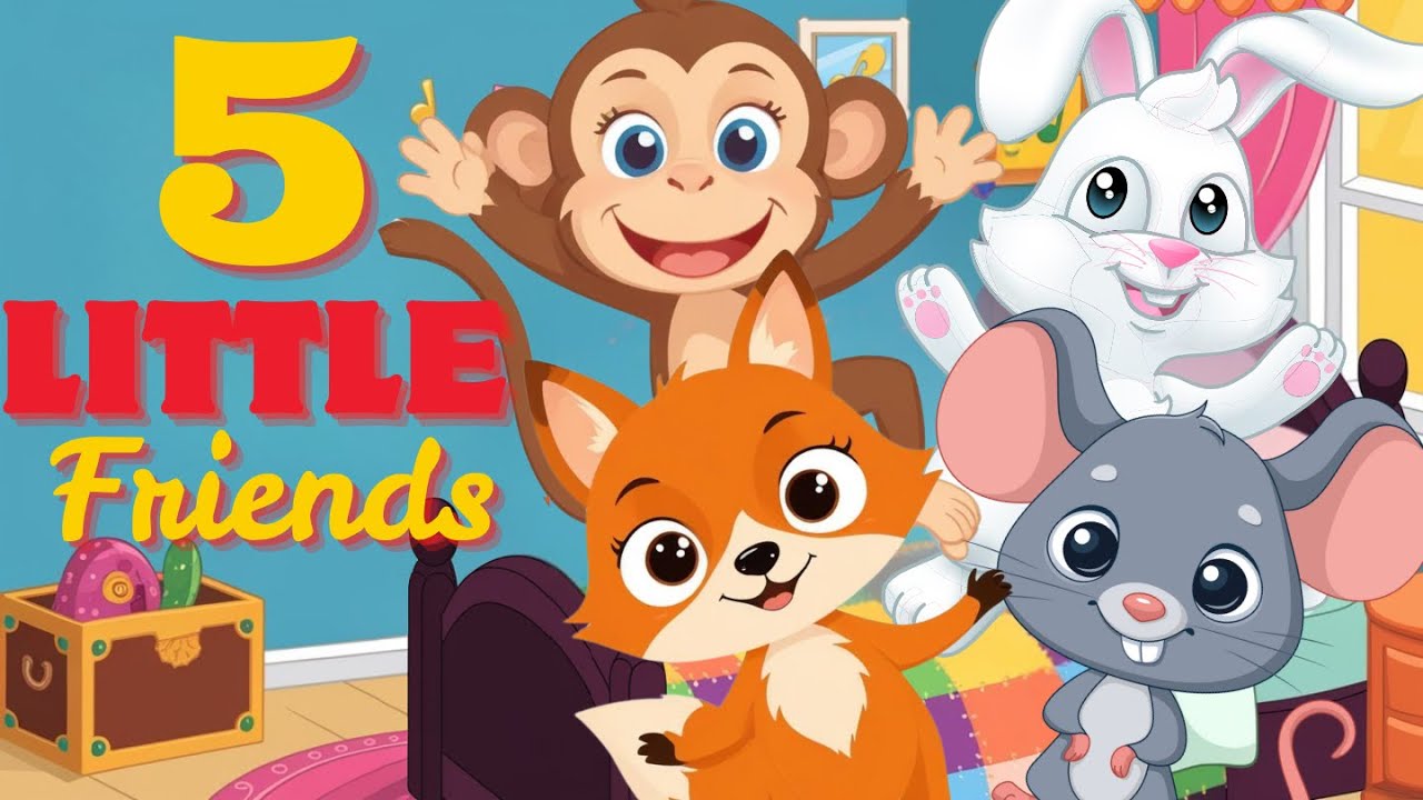 Five Little Friends Jumping on the Bed | Nursery Rhymes & Kids Songs ...