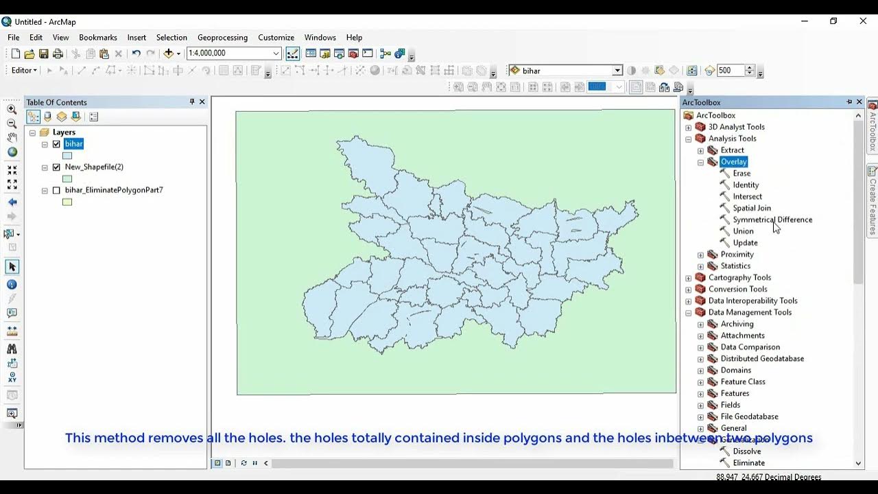 Fill/ eliminate holes in between two polygons in ArcGIS - YouTube
