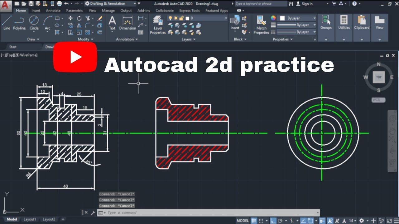 AutoCAD Practice Drawing | 2D Mechanical Design for Beginners - YouTube