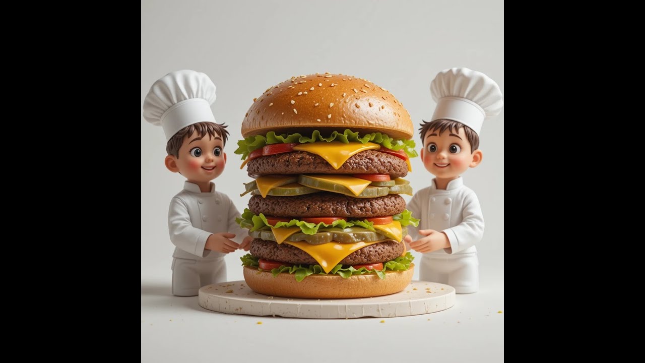 Giant burger with mini chefs - YouTube