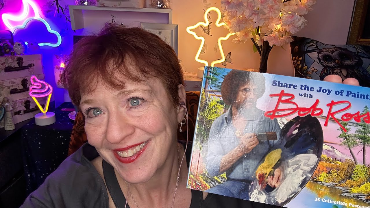 ASMR - Whispered visual meditation with Bob Ross postcards. To help you ...