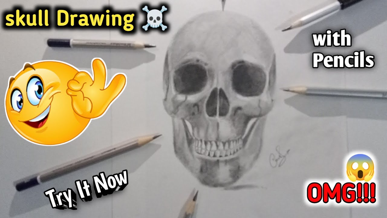 Drawing Of Skull 💀 With Graphite Pencils 🔥😀|| Sketch Of Human Skull ...
