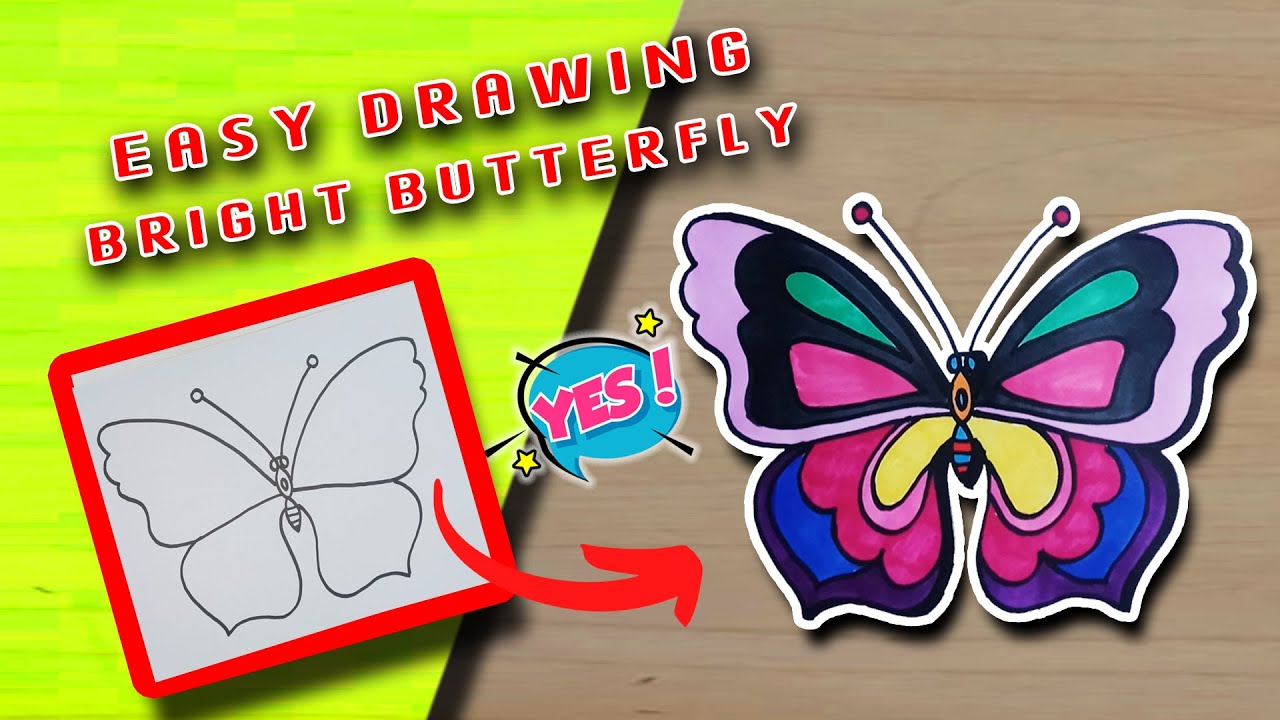 easy drawing bright butterfly, funny and happy drawing unexpectedly ...