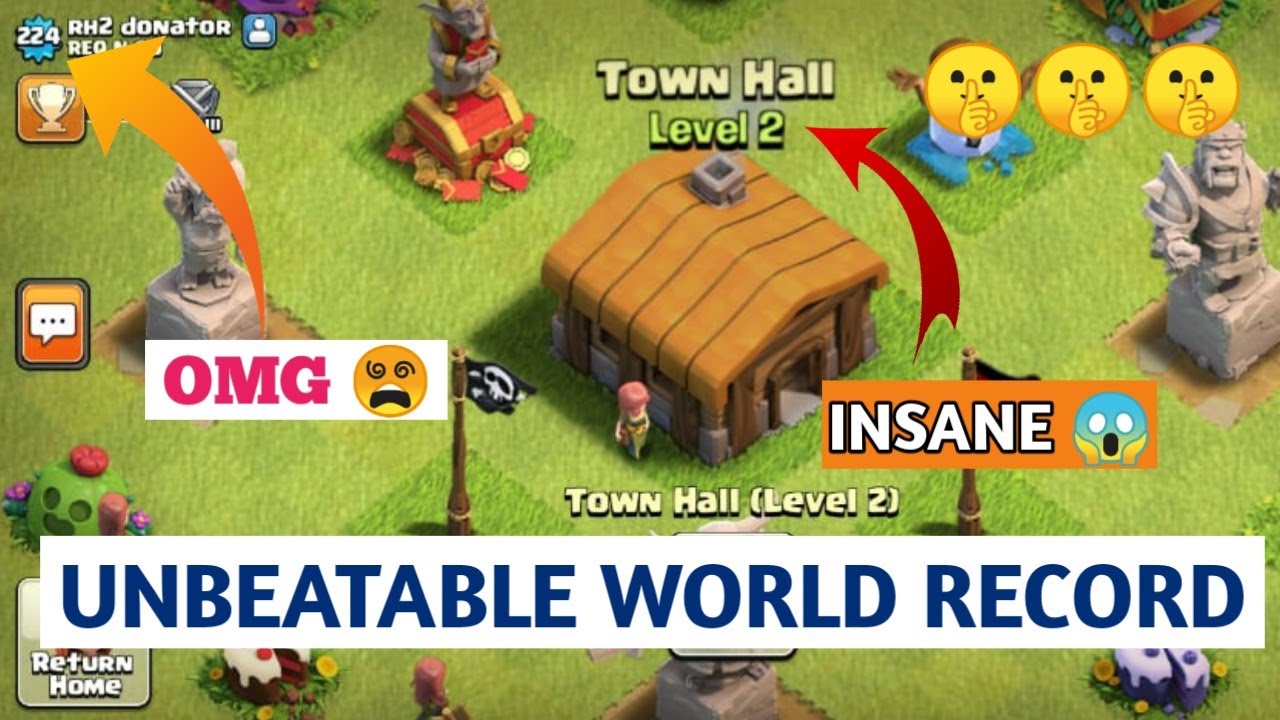 CLASH OF CLANS WORLD RECORD | COC UNBEATABLE WORLD RECORD | TH 2 PLAYER ...
