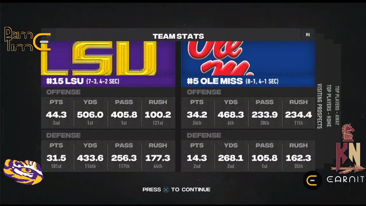 NCAA: EarnIt PrimeTime: 2036 W12: 15 LSU @ 5 Ole Miss (cpu) - YouTube