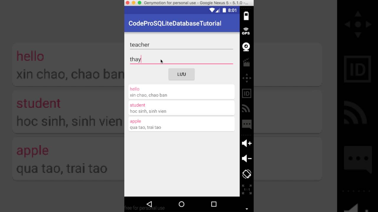 Demo sqlite database trong android - YouTube
