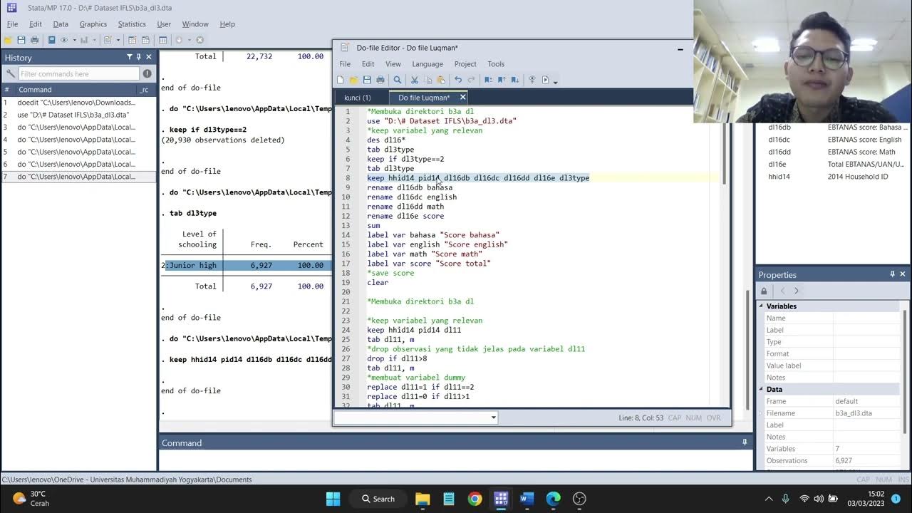 Tutorial STATA : DATA IFLS5 Metode Regresi OLS Dengan Latihan Soal dan Do File - YouTube