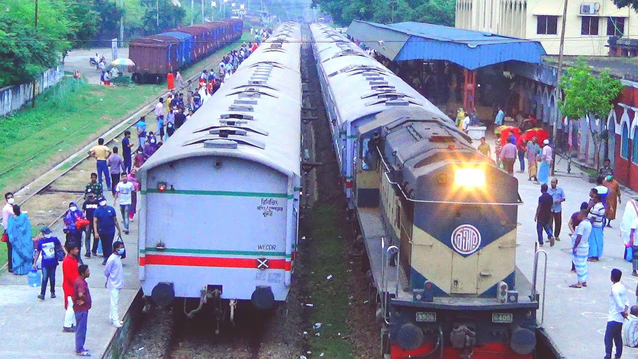 RUPSHA EXPRESS TRAIN ENTERING AND DEPARTING AT JESSORE RAILWAY STATION ...