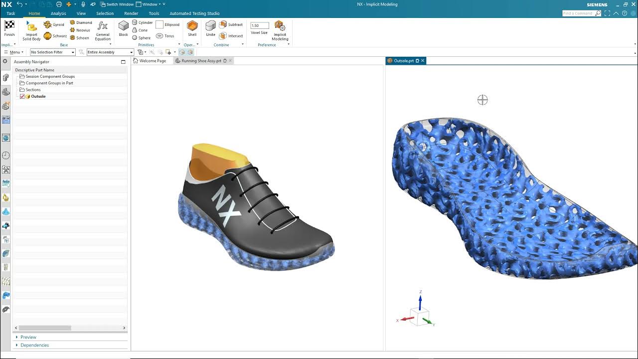 NX 1953 Implicit Modelling Sports Shoe Sole - YouTube