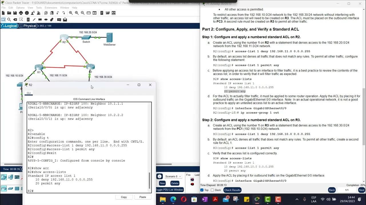 46. Curso de CCNA V.7 200-301 - Practica ACL Estándar - YouTube