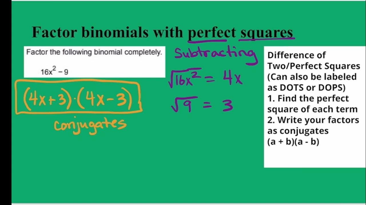 Factor binomials with perfect squares (difference of two squares) - YouTube