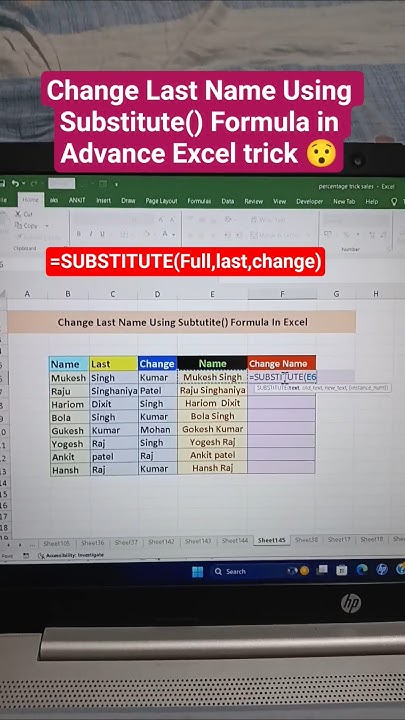 Change Last Name Using Substitute () Formula in Ms Excel 😯#excel #shorts #vlookup #shortcutkeys ...
