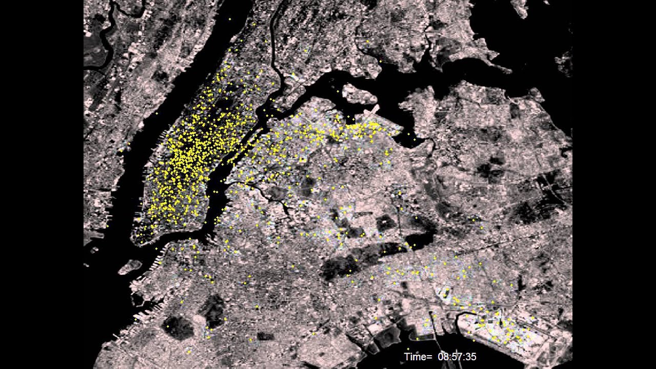 Spatial displacement of taxis in NYC - YouTube