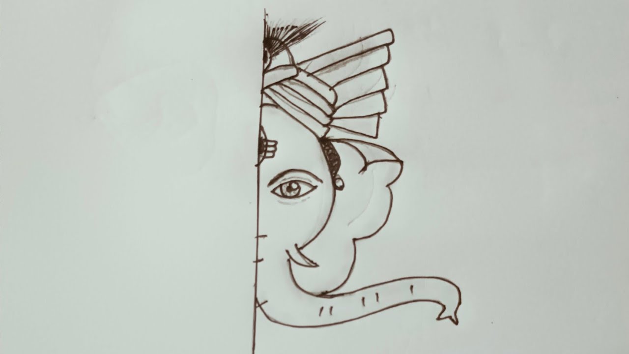 How to draw God Genesha half face [Easy] | drawing ideas | Bhagwan ...