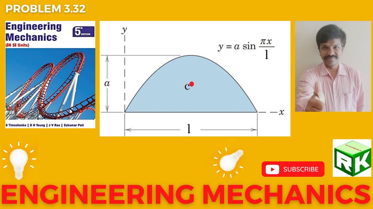 Engineering Mechanics, Problem 3.32, Timoshenko, Centroid, Center of Gravity, half sine wave ...