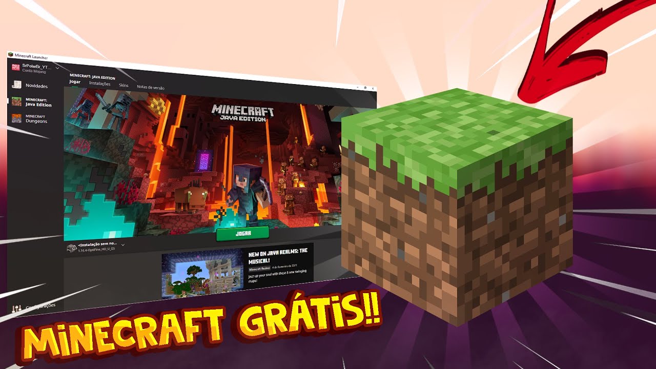 COMO TER MINECRAFT ORIGINAL GRÁTIS NO PC (PODE TROCAR NICK, SKIN E ...